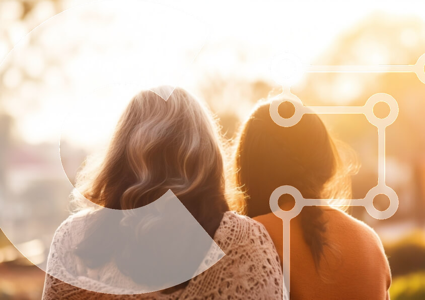 Two Women in a Park at Sunset stock photo | Creative Fabrica