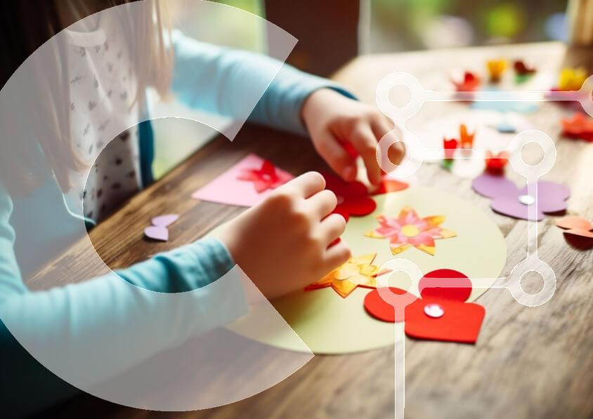 Young Girl Crafting Paper Arts and Colors stock photo | Creative Fabrica