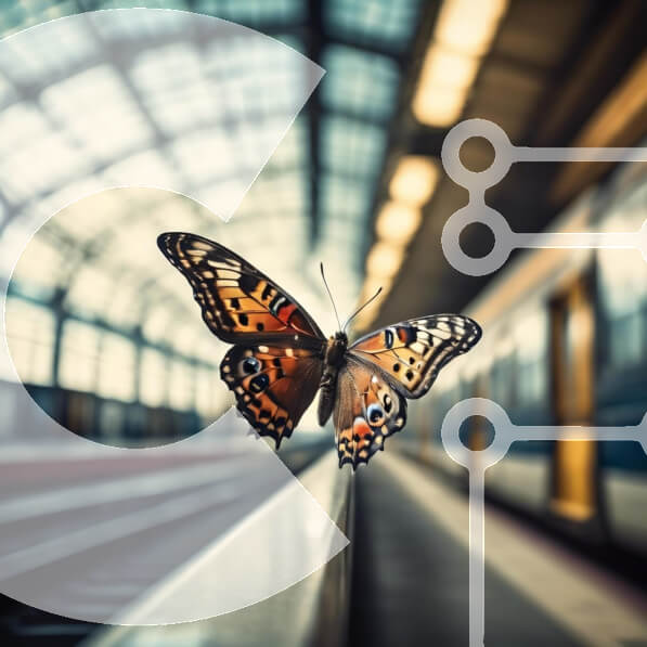 Butterfly in Indoor Train Station with Passing Trains stock photo ...