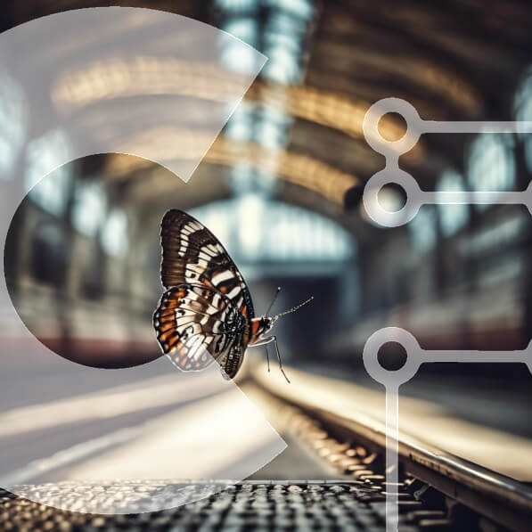 Butterfly Flying in Indoor Train Station stock photo | Creative Fabrica