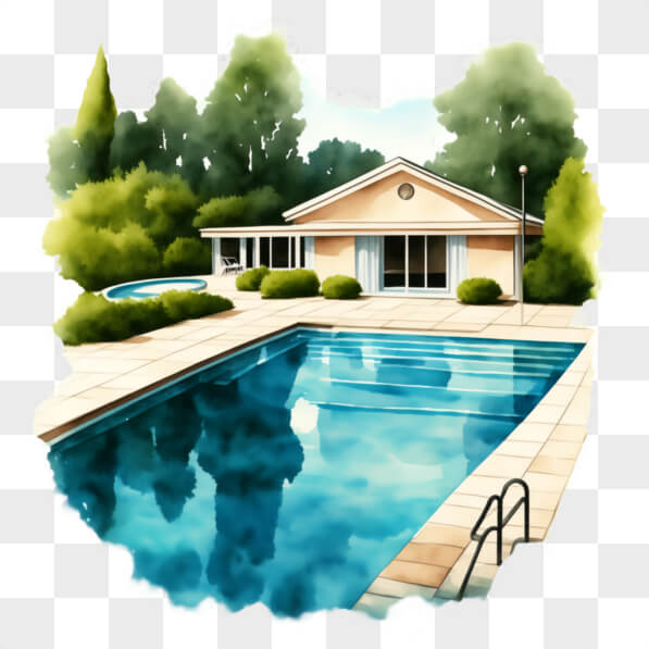 Download House with Outdoor Swimming Pool PNGs Online - Creative Fabrica