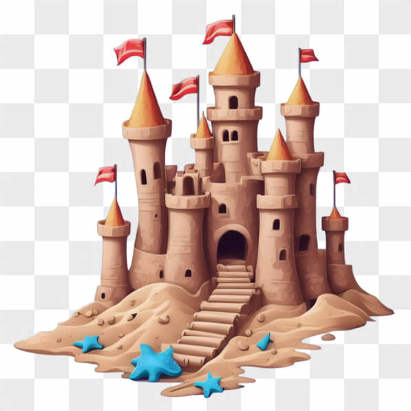 Download Sand Castle with Flags and Starfish Cartoons Online - Creative ...