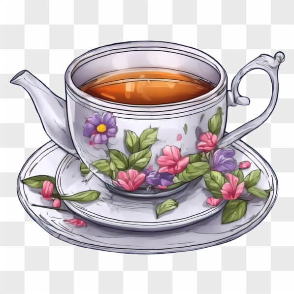 Download Tea Cup and Saucer with Flowers Cartoons Online - Creative Fabrica