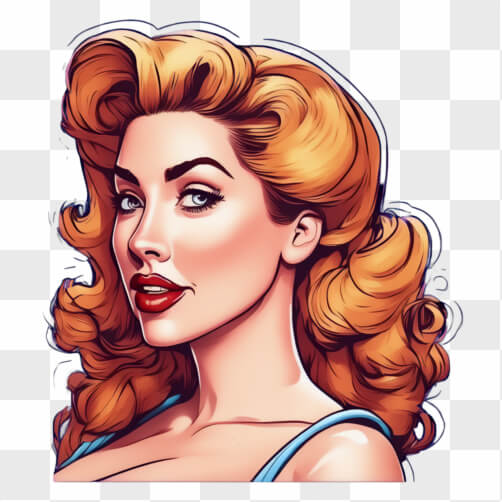 Download Vintage Pin-Up Woman with Long Curly Hair and Red Lipstick ...