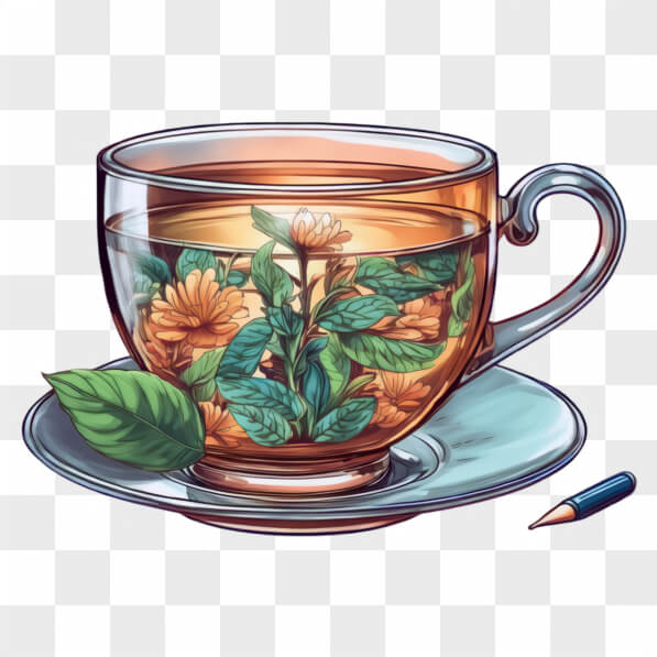 Download Cup of Tea with Flowers and Leaves Cartoons Online - Creative ...