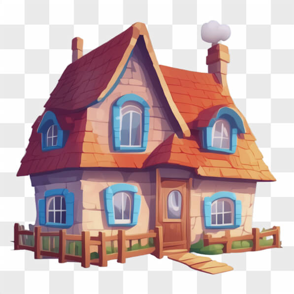 Download Cartoon-Style House with Orange Roof and Blue Siding Cartoons ...