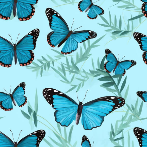 Download Seamless Blue Butterfly Pattern with Green Leaves Patterns ...