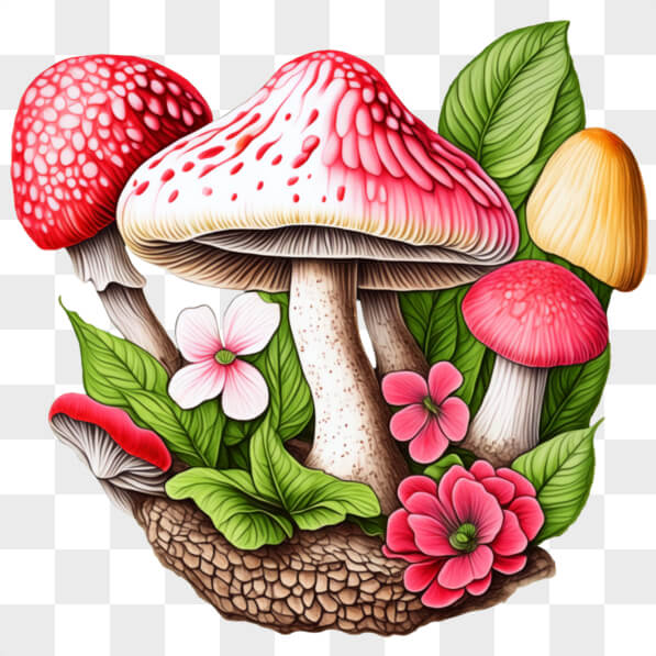 Download Colorful Mushroom and Flower Drawing PNGs Online - Creative ...