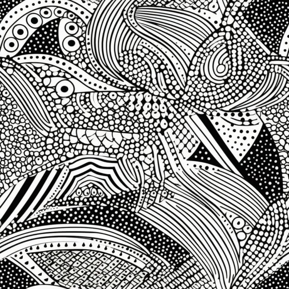 Download Black and White Doodles on Black Background with Dots Patterns ...