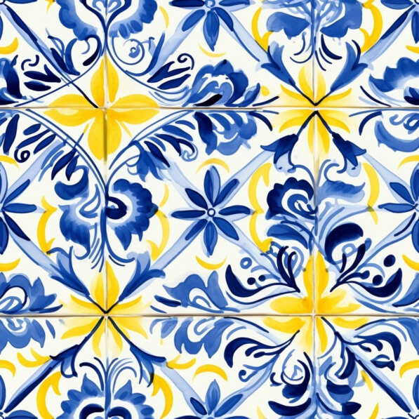 Baixe Padrão de Azulejos Azuis e Amarelos com Desenhos Florais Padrões ...
