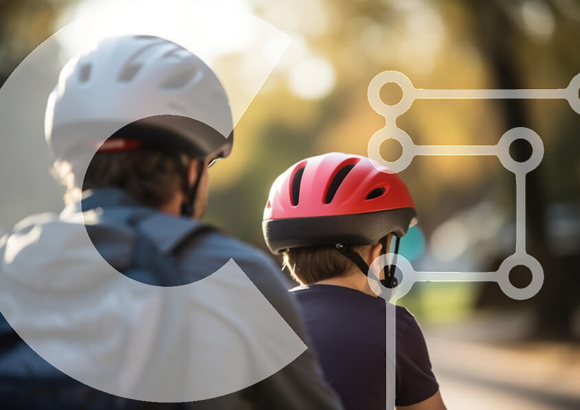 People Wearing Helmets Walking Down the Street stock photo | Creative ...