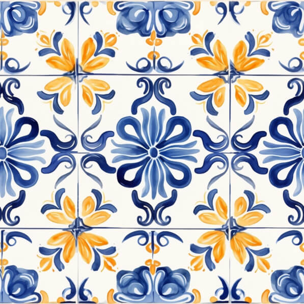 Download Blue, Yellow, and White Tile Pattern with Floral Designs ...