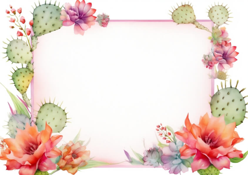 Download Watercolor Floral Frame with Cactus Plants and Flowers ...