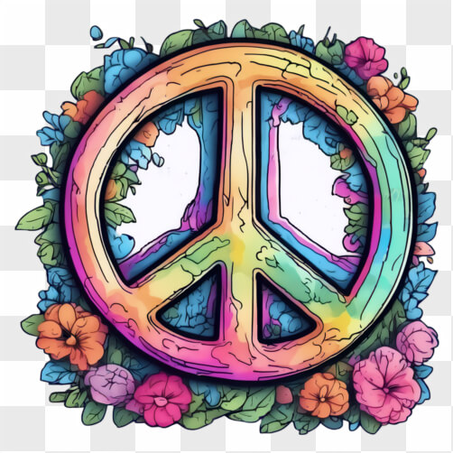 Download Colorful Peace Sign and Flowers Cartoons Online - Creative Fabrica