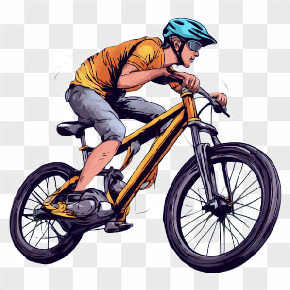 Download Man Riding Orange Bicycle with Helmet on Bike Track Cartoons ...