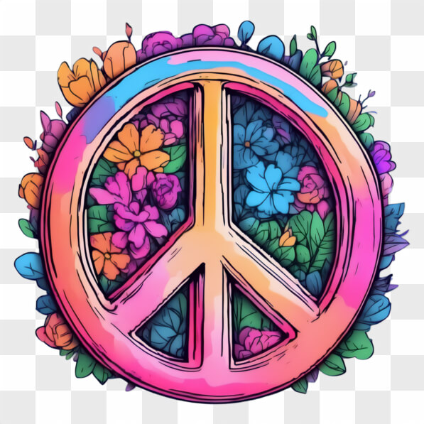 Download Colorful Peace Sign and Flowers Cartoons Online - Creative Fabrica