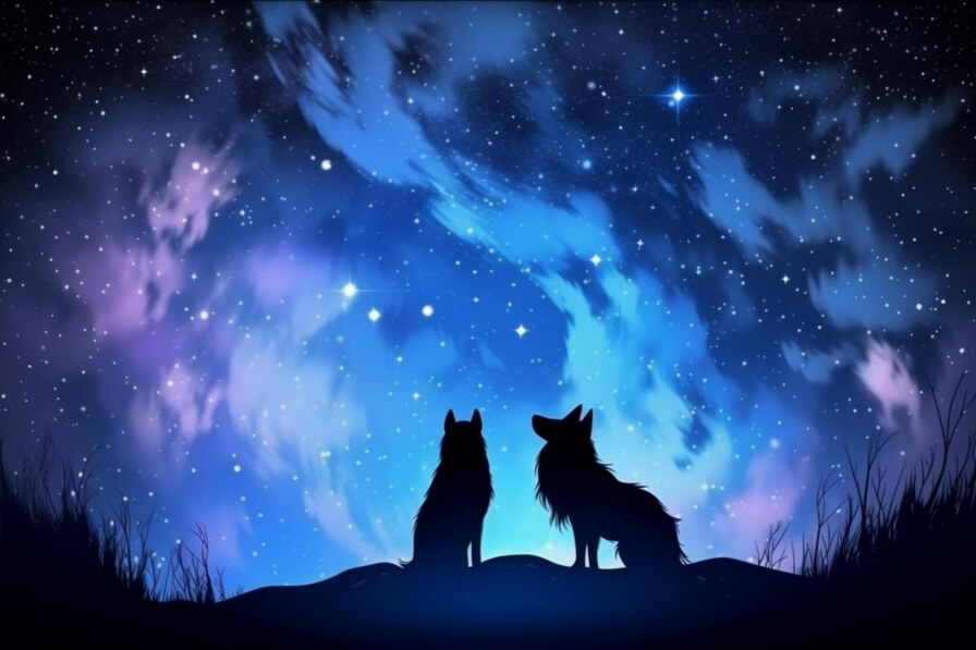 Download Silhouette of Wolves Looking at Night Sky with Stars ...