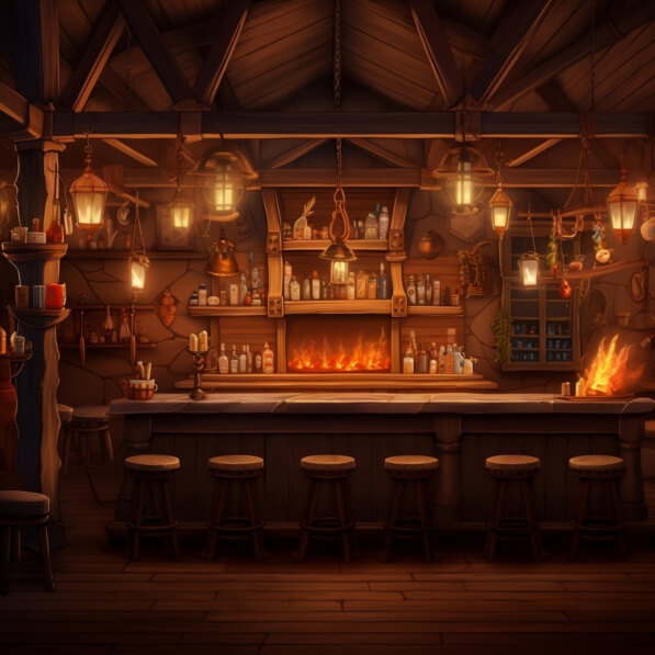 Download Dark Rustic Bar Interior with Stools and Fireplace Backgrounds ...