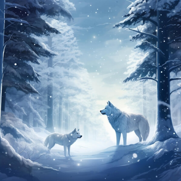 Download Two Wolves Walking Through Snowy Forest Backgrounds Online ...