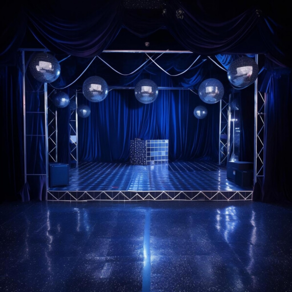 Download Stage Setup with Disco Balls and Blue Curtains Backgrounds ...