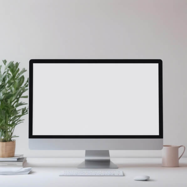 Download White Desktop Computer with Plant and Books Mockups Online ...