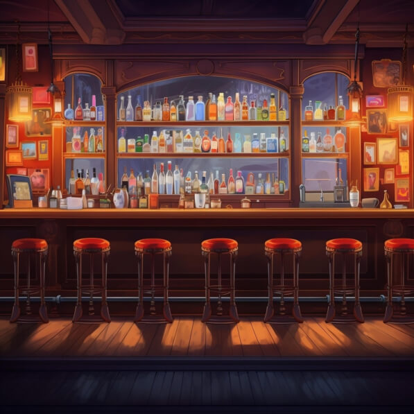 Download Bar Interior with Red Stools and Liquor Bottles Backgrounds ...