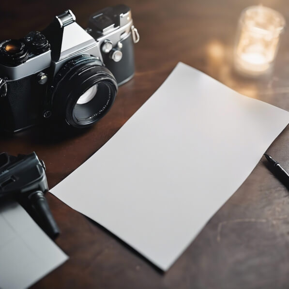 Download Camera and Paper on Wooden Table Mockups Online - Creative Fabrica