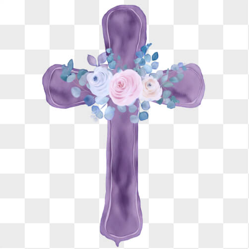 Download Religious Cross with Purple and Blue Paint and White Flowers ...