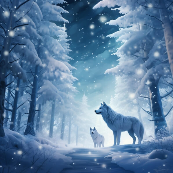 Download Winter Wildlife: Two Wolves in Snowy Forest Backgrounds Online ...