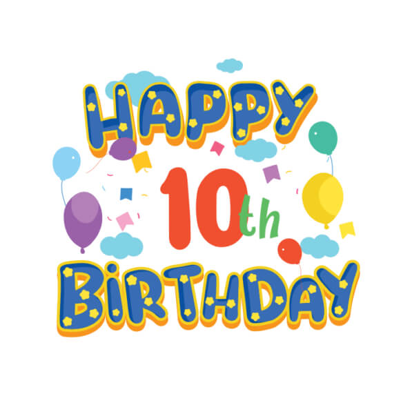 Download Happy 10th Birthday Sign with Balloons and Colorful Clouds ...