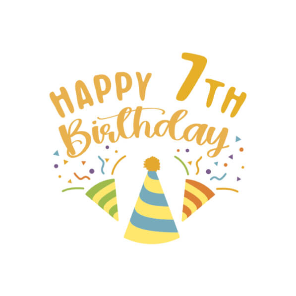 Download Happy 7th Birthday Logo with Confetti and Party Hats Quotes ...