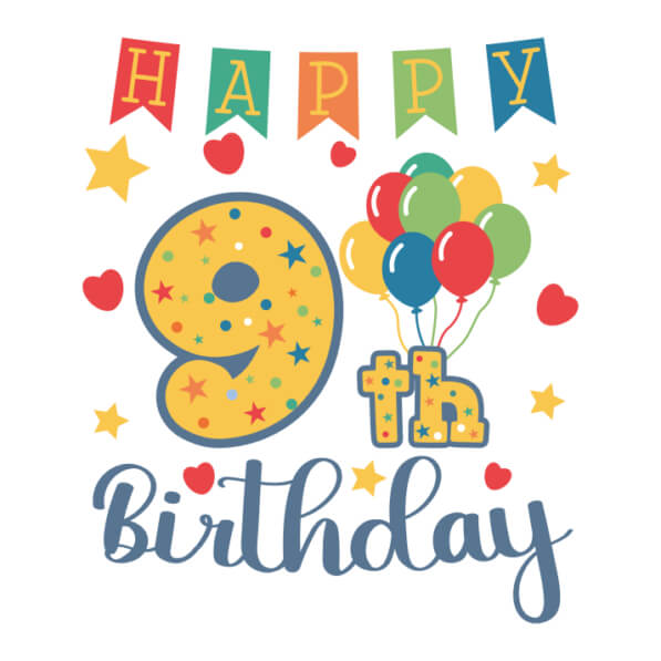Download Happy 9th Birthday Card with Balloons and Stars Quotes Online ...