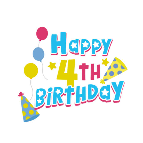 Download Happy 4th Birthday Sign with Balloons and Party Hats Quotes ...