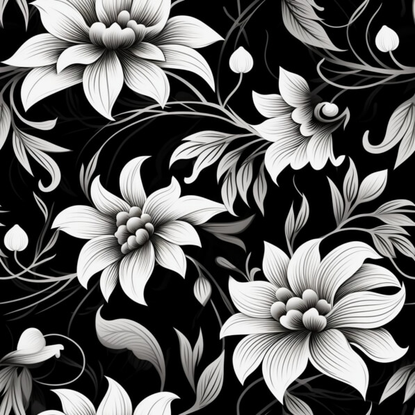 Download Seamless Pattern of Black and White Flowers on Black ...