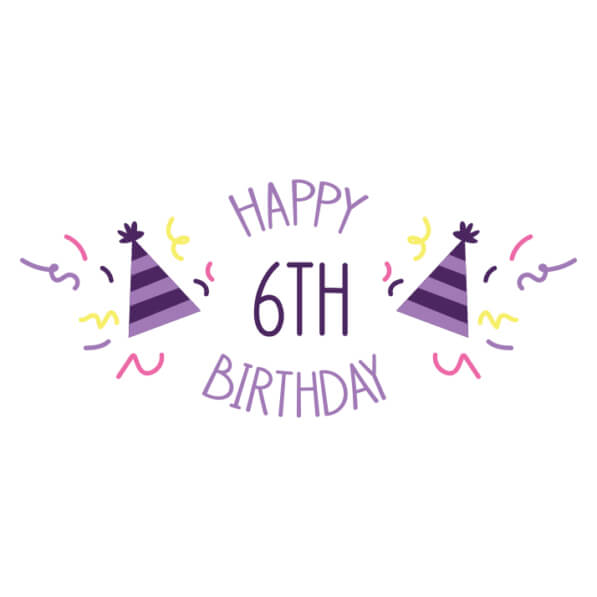 Download Happy 6th Birthday Sign with Purple Party Hats and Confetti ...