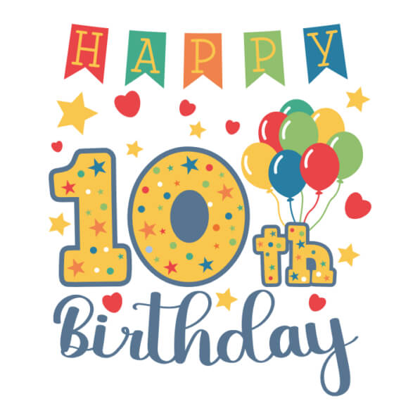 Download Happy 10th Birthday Card with Balloons and Stars Quotes Online ...