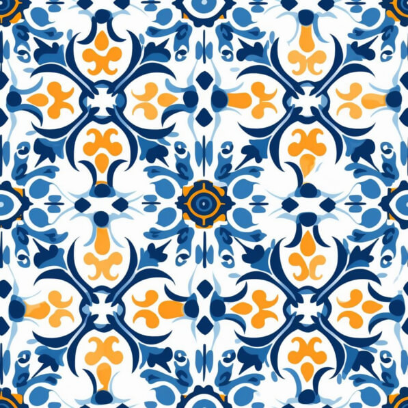 Download Ornate Tile Pattern With Blue And Orange Flowers Patterns Online Creative Fabrica