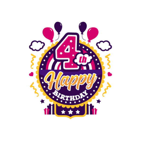 Download Birthday Card with Number 4, Balloons, and Confetti Quotes ...