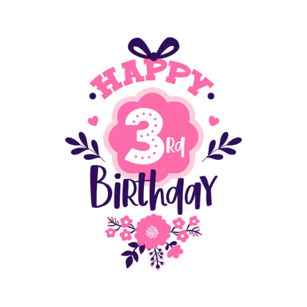 Download Happy 3rd Birthday Card with Pink Flowers Quotes Online ...