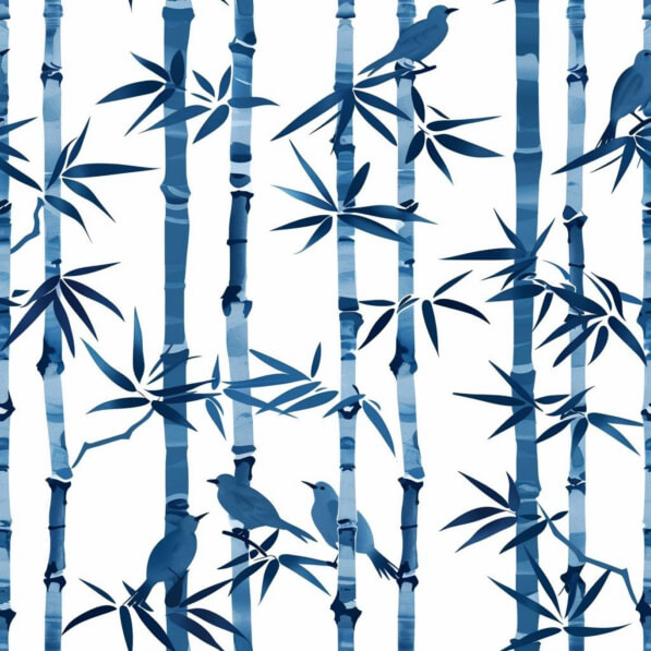 Download Seamless Pattern of Blue and White Birds on Bamboo Trees ...