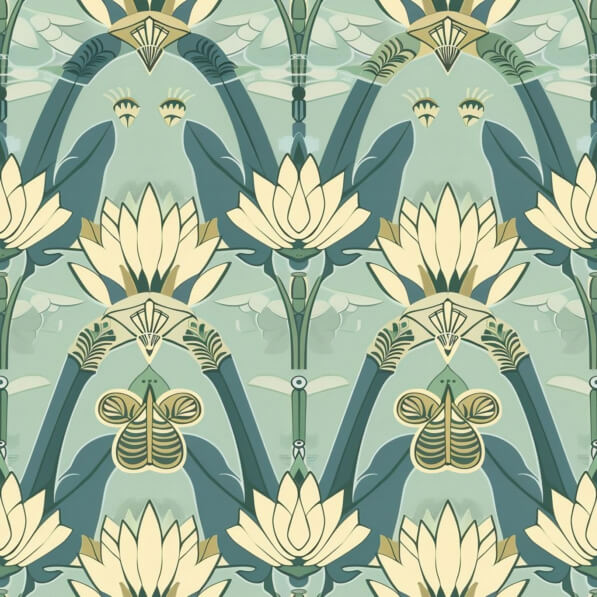 Download Art Deco Water Lilies and Butterflies Pattern Patterns Online ...