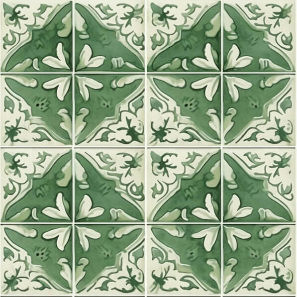 Baixe Azulejos Florais Verdes e Brancos Padrões - Creative Fabrica