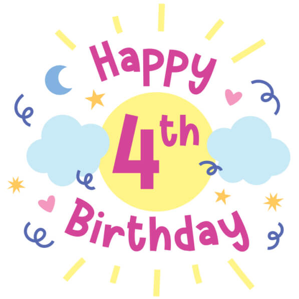 Download Happy 4th Birthday Card with Stars, Clouds, and Balloons ...