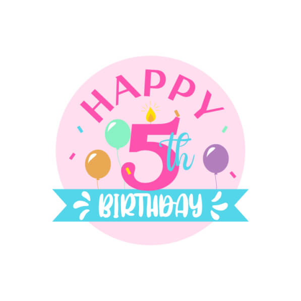 Download Happy 5th Birthday Sticker with Balloons and Confetti Quotes ...