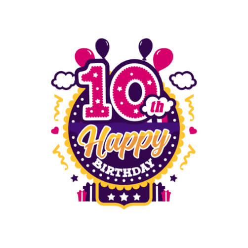 Download Cheerful 10th Birthday Card with Balloons and 'Happy' Word ...