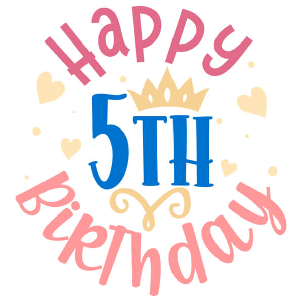 Download Happy 5th Birthday Card With Happy In Blue Pink And Yellow Letters Quotes Online