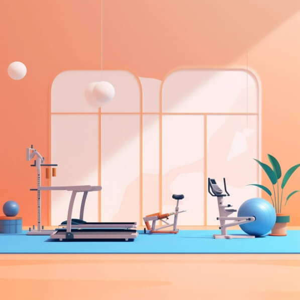 Download Gym Room with Exercise Equipment and Potted Plants Backgrounds ...