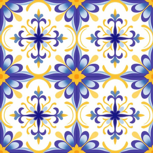 Download Blue, Yellow & White Tile Pattern with Floral Designs Patterns ...