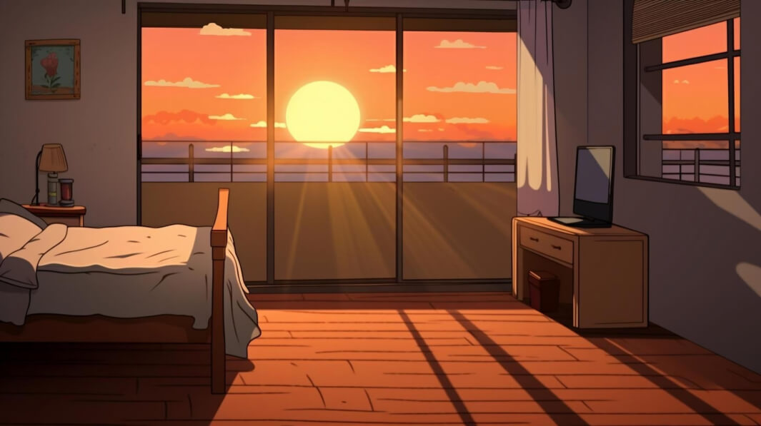 Download Cozy Bedroom with Sunset View Backgrounds Online - Creative ...
