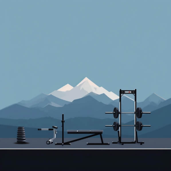 Download Fitness Gym Illustration with Mountain Range Background ...